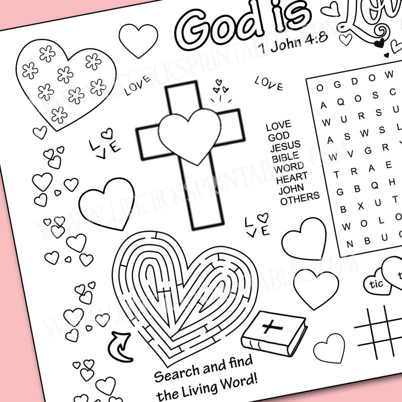 God is Love Activity Page: Bible Coloring, Word Search, Maze (PDF ...