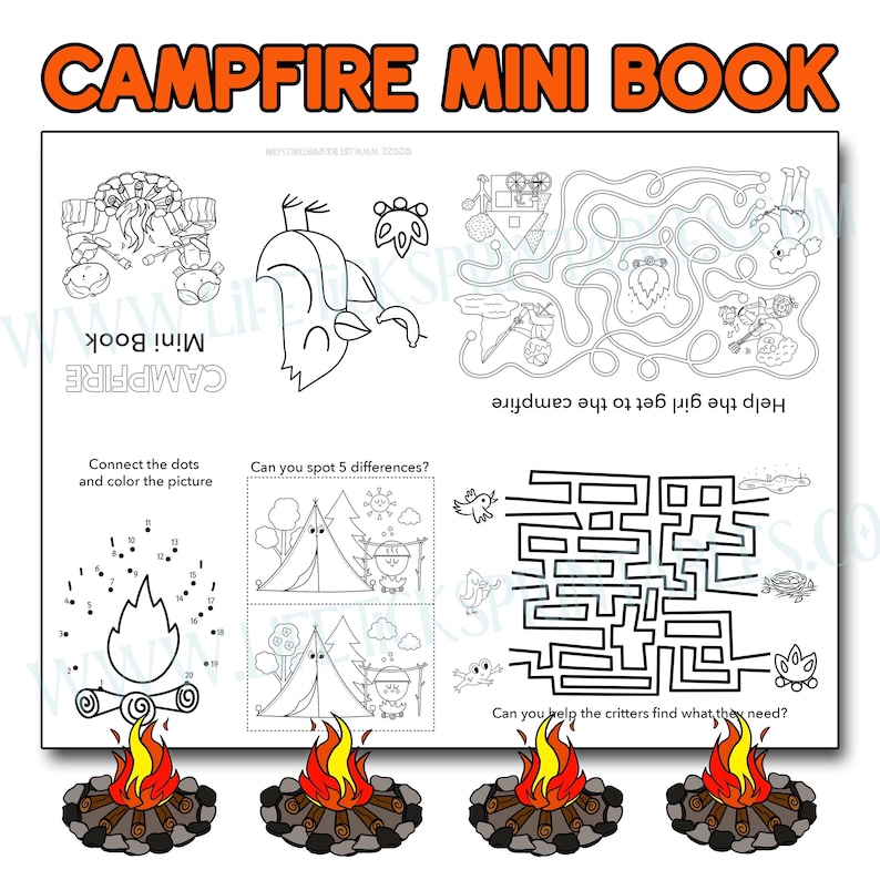Campfire Coloring Mini Zine | Fun Coloring Activity Mini Book | Fold ...