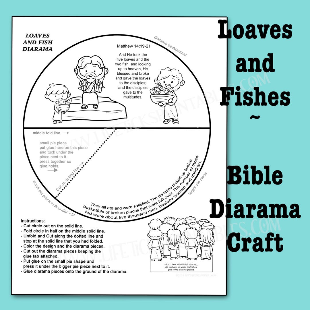 Loaves and Fishes Miracle Diarama Craft: Bible Memory Verse Coloring ...