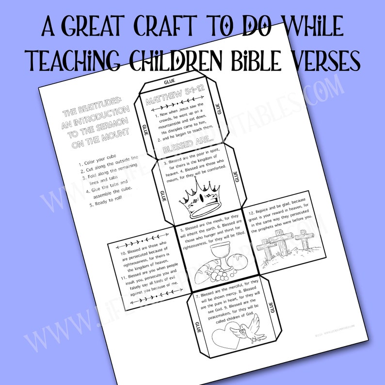The Beatitudes Bible Cube Craft: Matthew 5 Coloring Activity (PDF) - Etsy