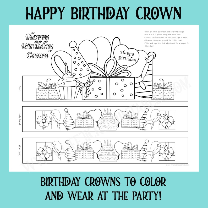 Happy Birthday Printable Crown | Coloring Activity Party Favor | Color ...