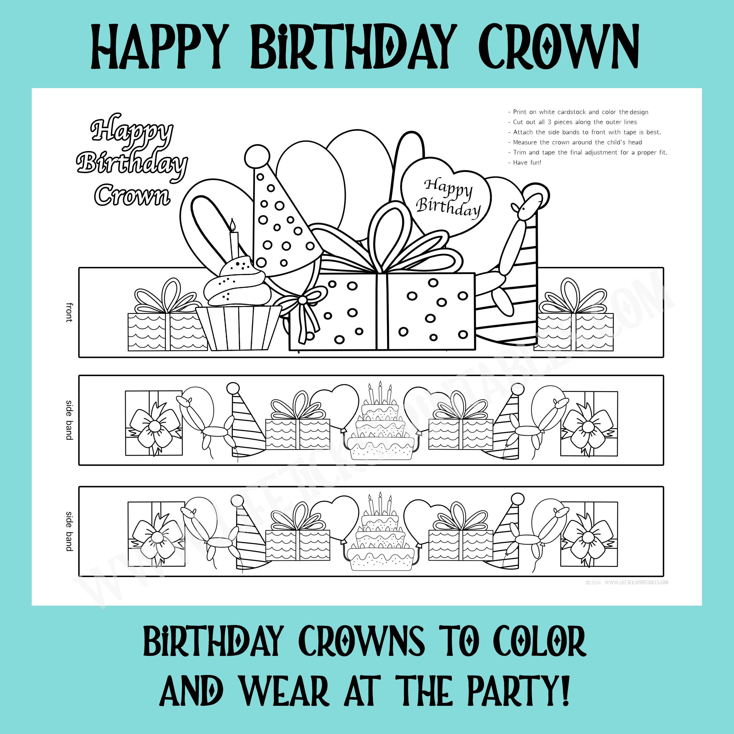 Happy Birthday Printable Crown | Coloring Activity Party Favor | Color ...