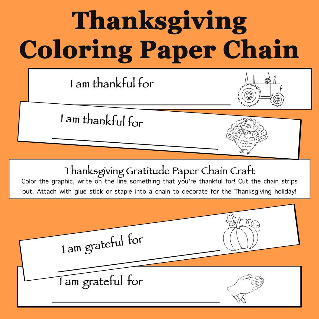 Thanksgiving Paper Chain Coloring Craft: Thankfulness Activity ...