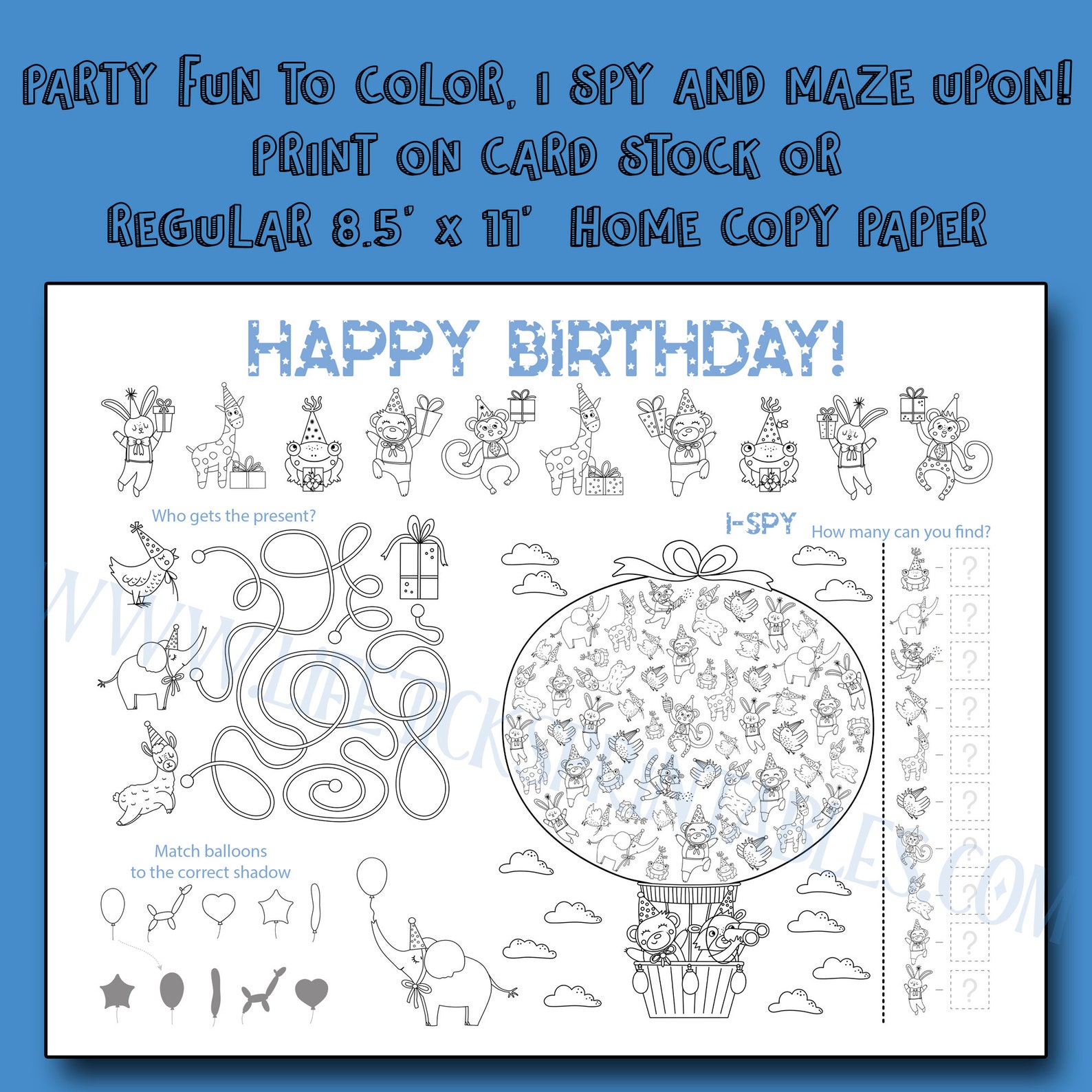 Birthday I SPY Activity Sheet | Party Table Placemat | Birthday Party ...