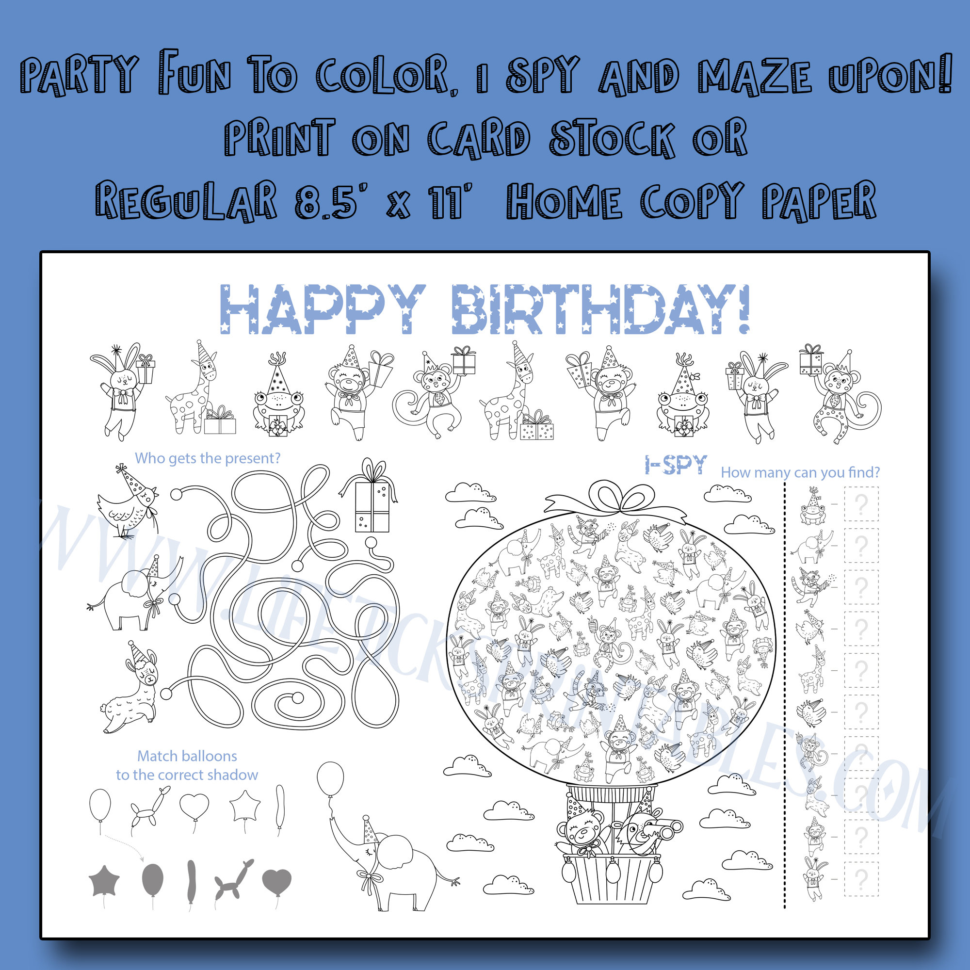 Birthday I SPY Activity Sheet | Party Table Placemat | Birthday Party ...