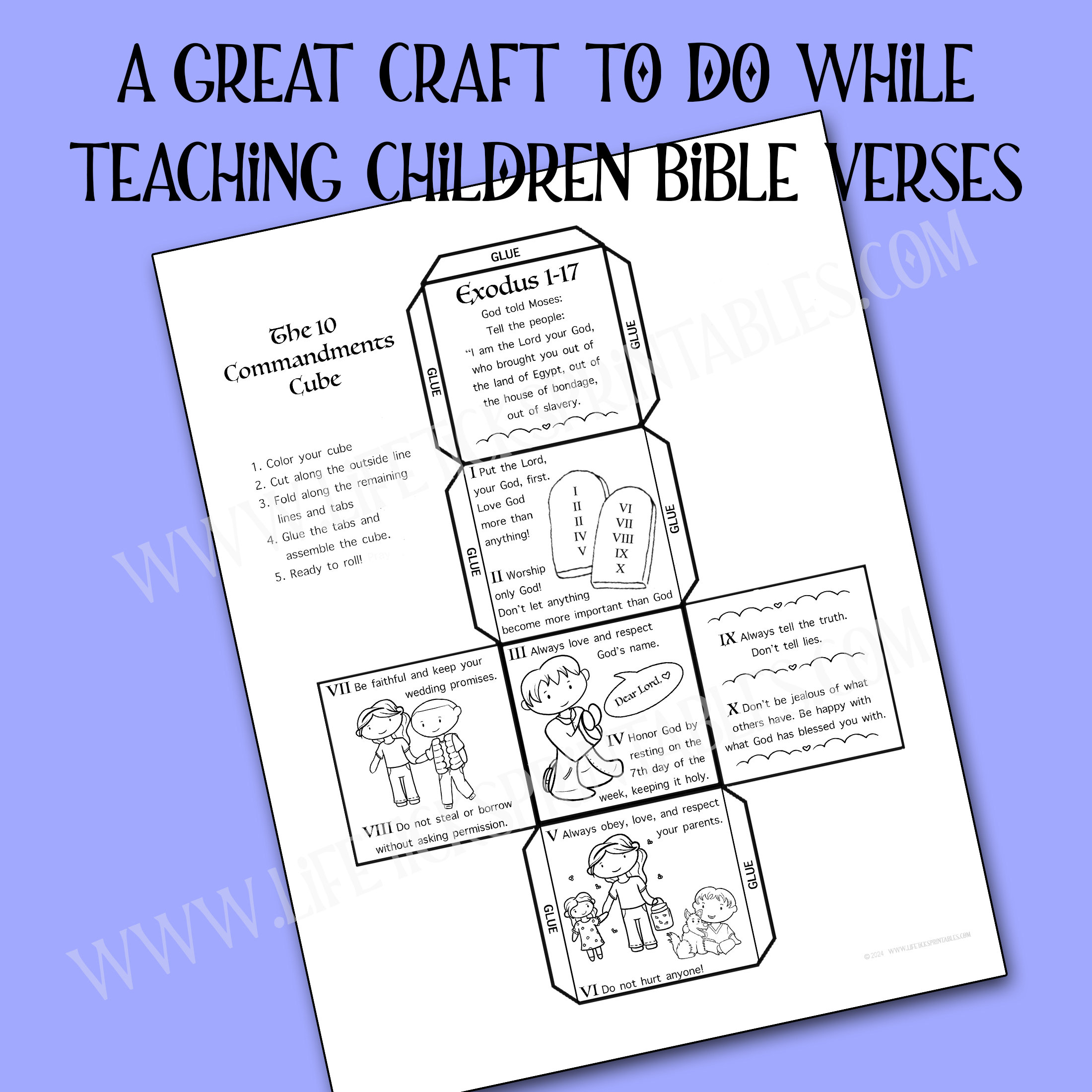 10 Commandments Cube Coloring Craft | Learning Activity | Home, Church ...