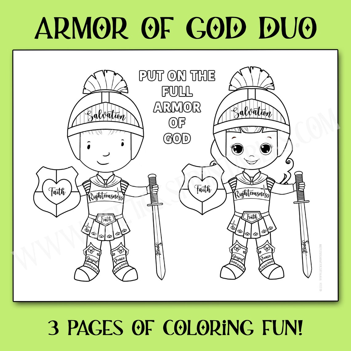 Armor of God Duo | Boy & Girl in Armor | Ephesians 6 Bible Coloring ...