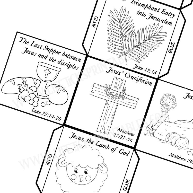 Christian Holy Week Coloring Cube Craft | Palm Sunday & Easter Symbols ...