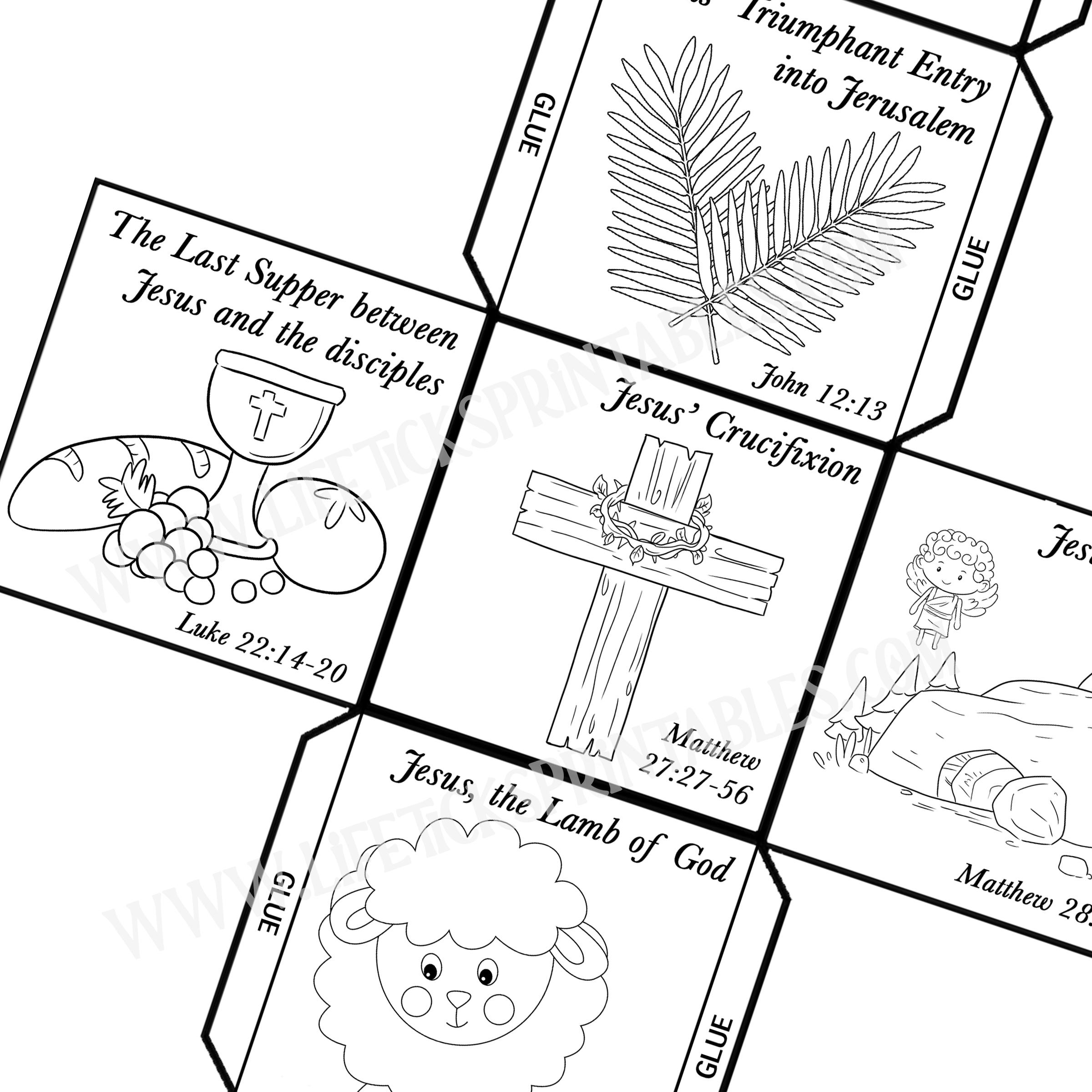 Holy Week Coloring Cube Craft: Palm Sunday & Easter Activity (PDF ...