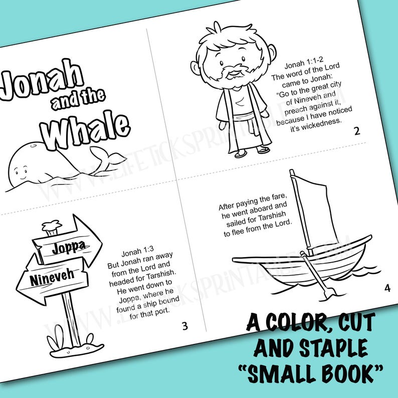 Jonah and the Whale: Small Coloring Book Craft, Bible Story Activity ...