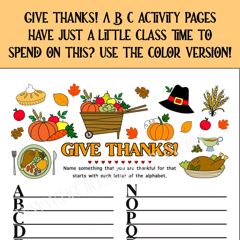 Give Thanks ABC Alphabet Activity Pages | Thanksgiving Word Coloring ...