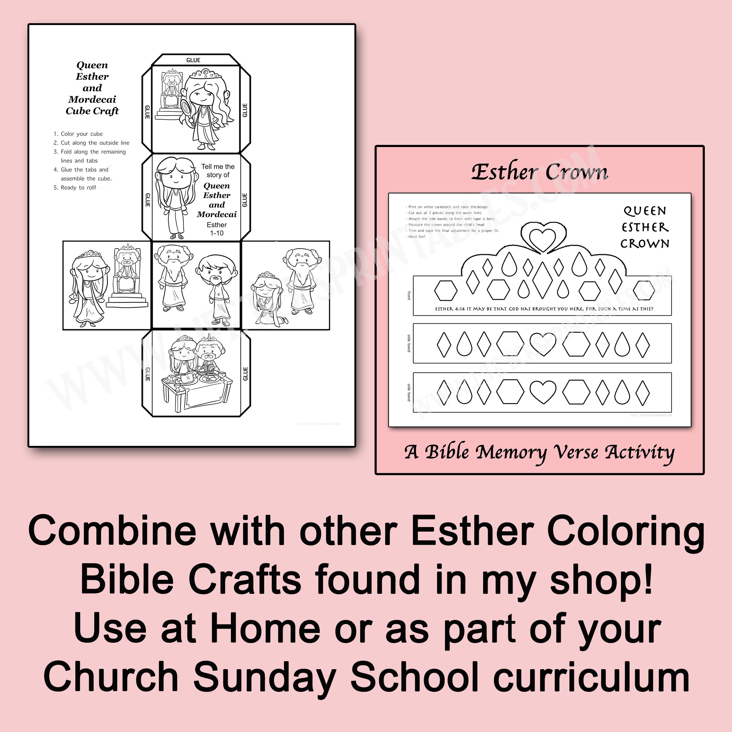 Queen Esther Coloring Cube Craft: Bible Story Activity (PDF) - Etsy