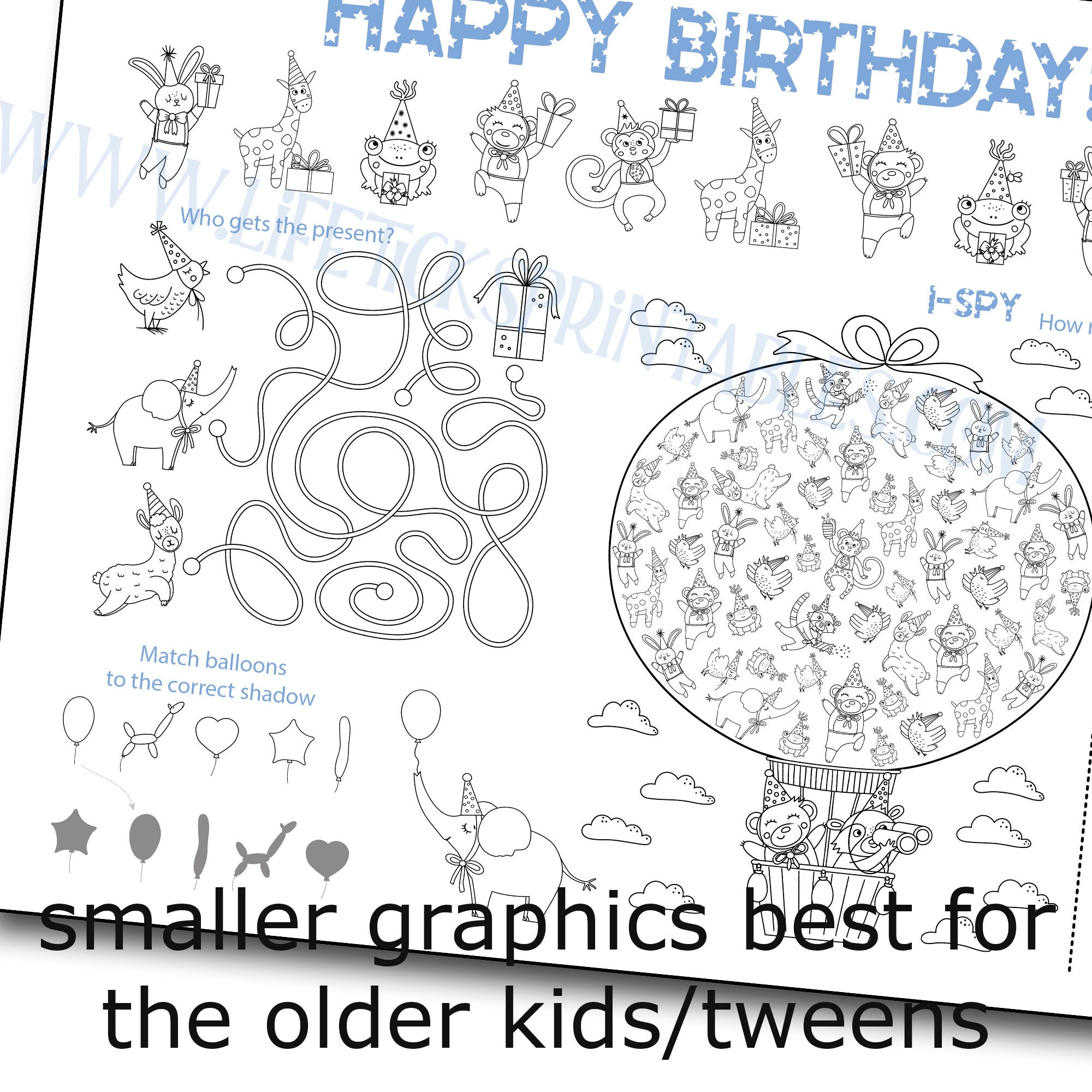 Birthday I SPY Activity Sheet | Party Table Placemat | Birthday Party ...