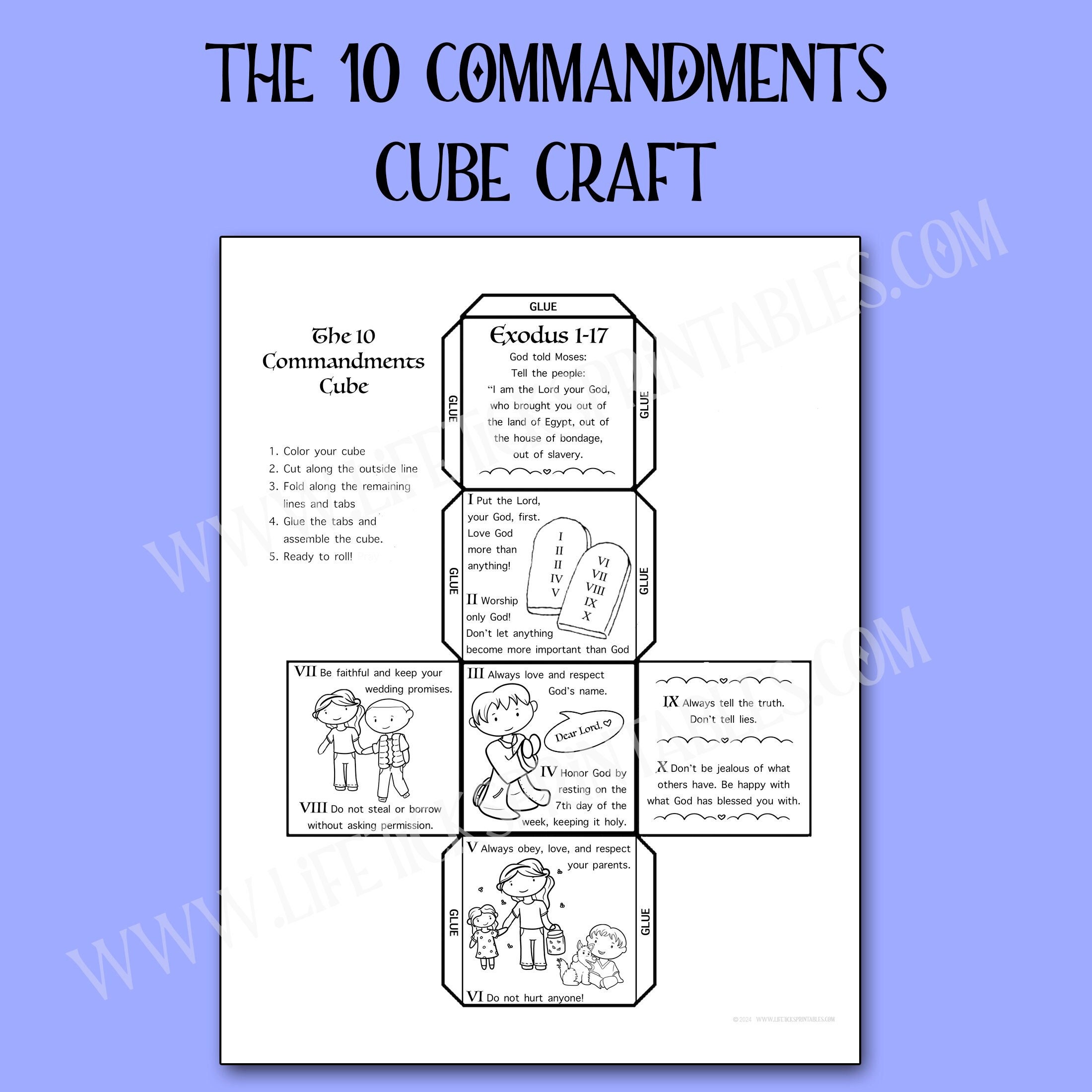 10 Commandments Cube Coloring Craft | Learning Activity | Home, Church ...