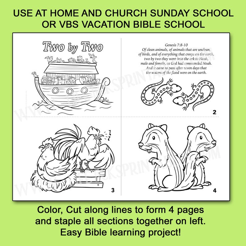 Noah's Ark Animals Small Coloring Book Craft: Bible Story Activity (PDF ...
