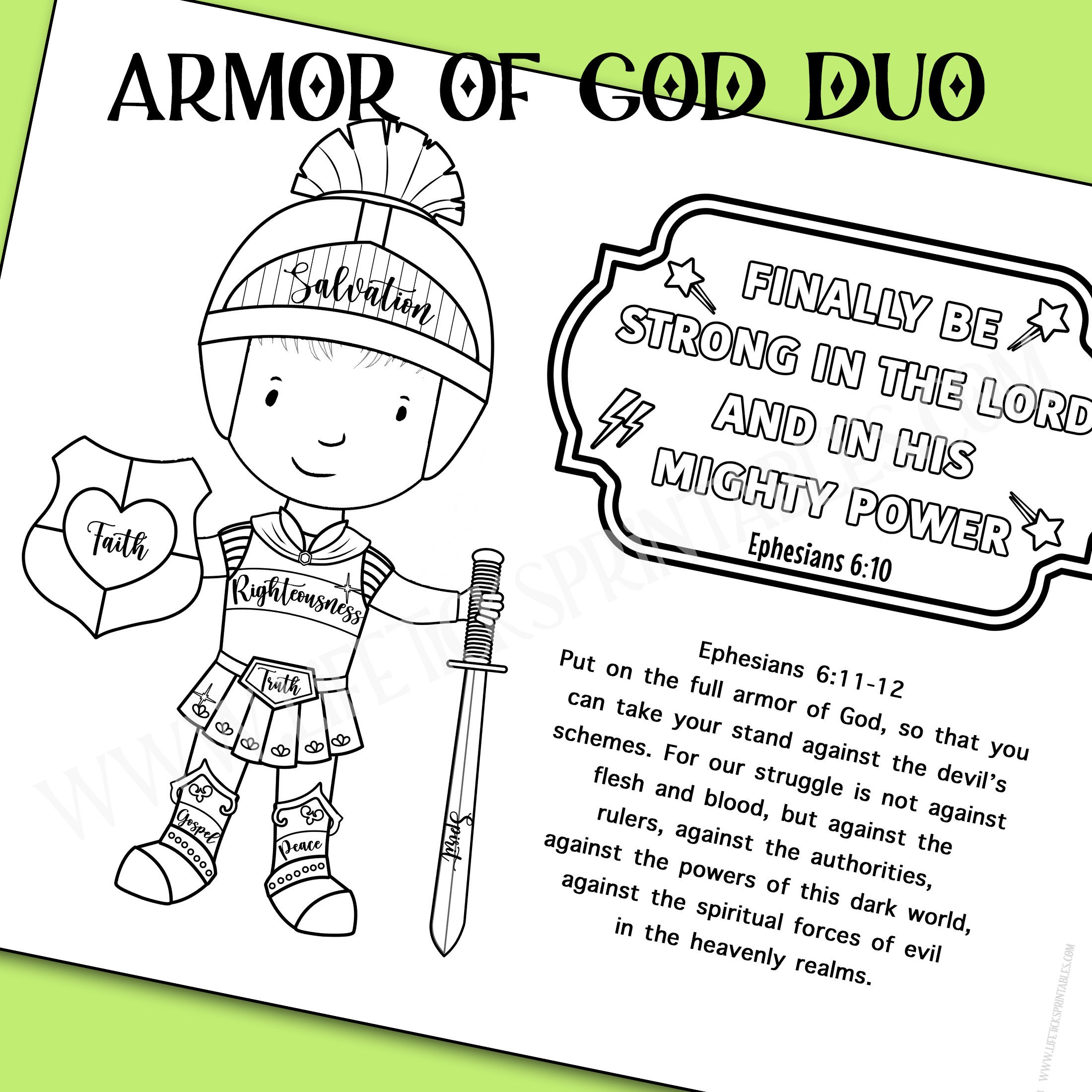 Armor of God Duo | Boy & Girl in Armor | Ephesians 6 Bible Coloring ...