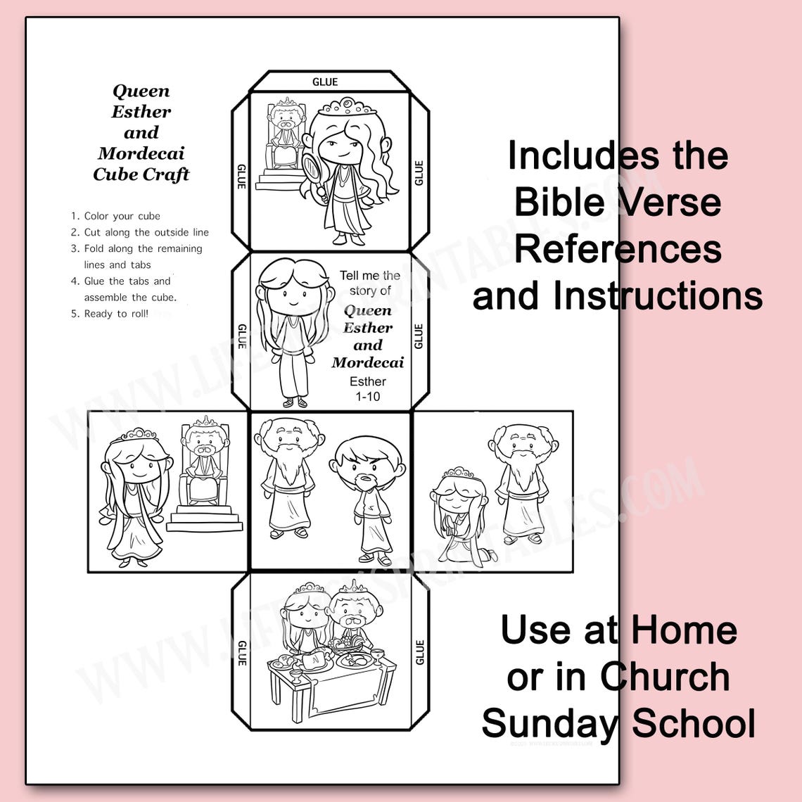 Queen Esther Coloring Cube Craft: Bible Story Activity (PDF) - Etsy