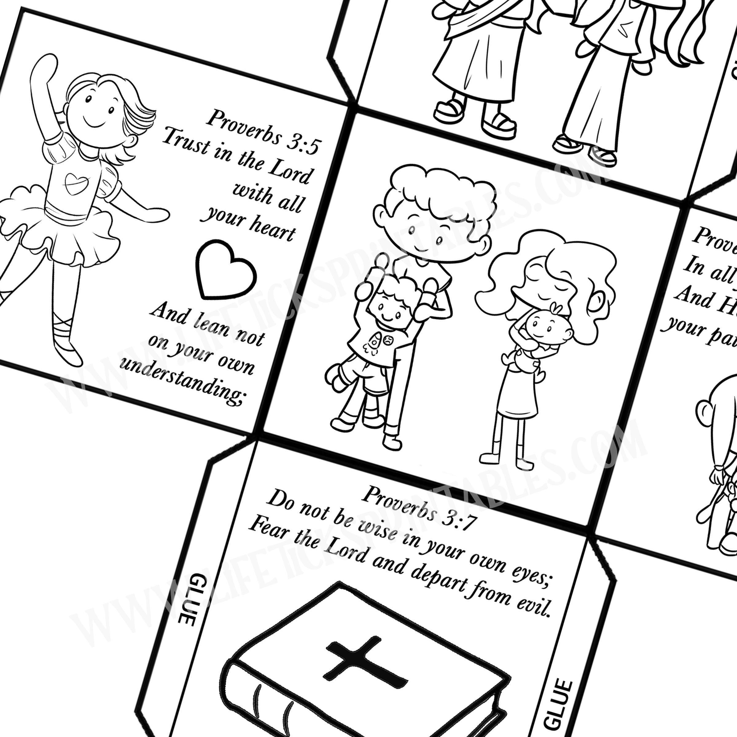 Trust in the Lord Coloring Cube Craft: Proverbs 3 Bible Verse Activity ...