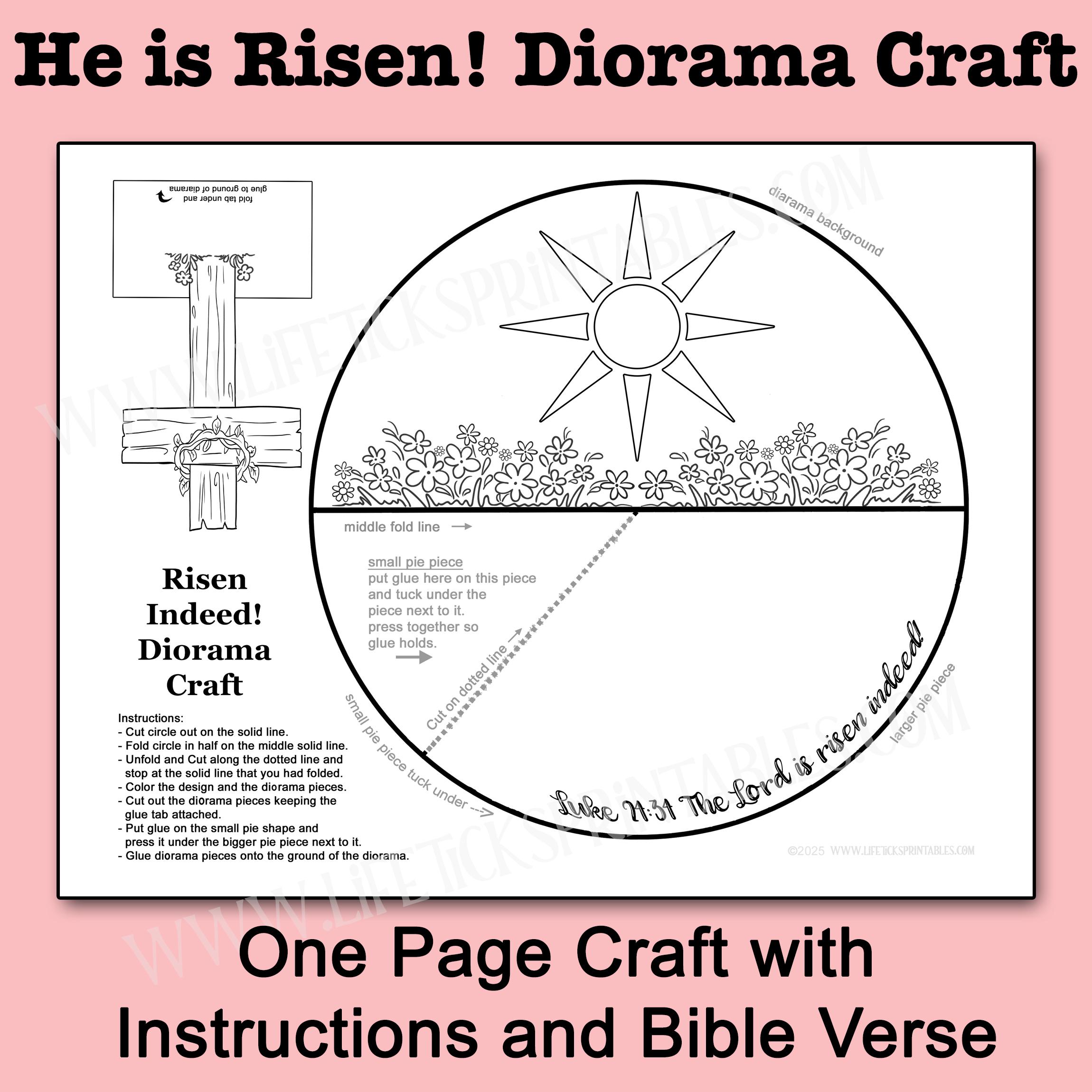 He is Risen! Easter Diorama Craft: Bible Verse Coloring Activity (PDF ...