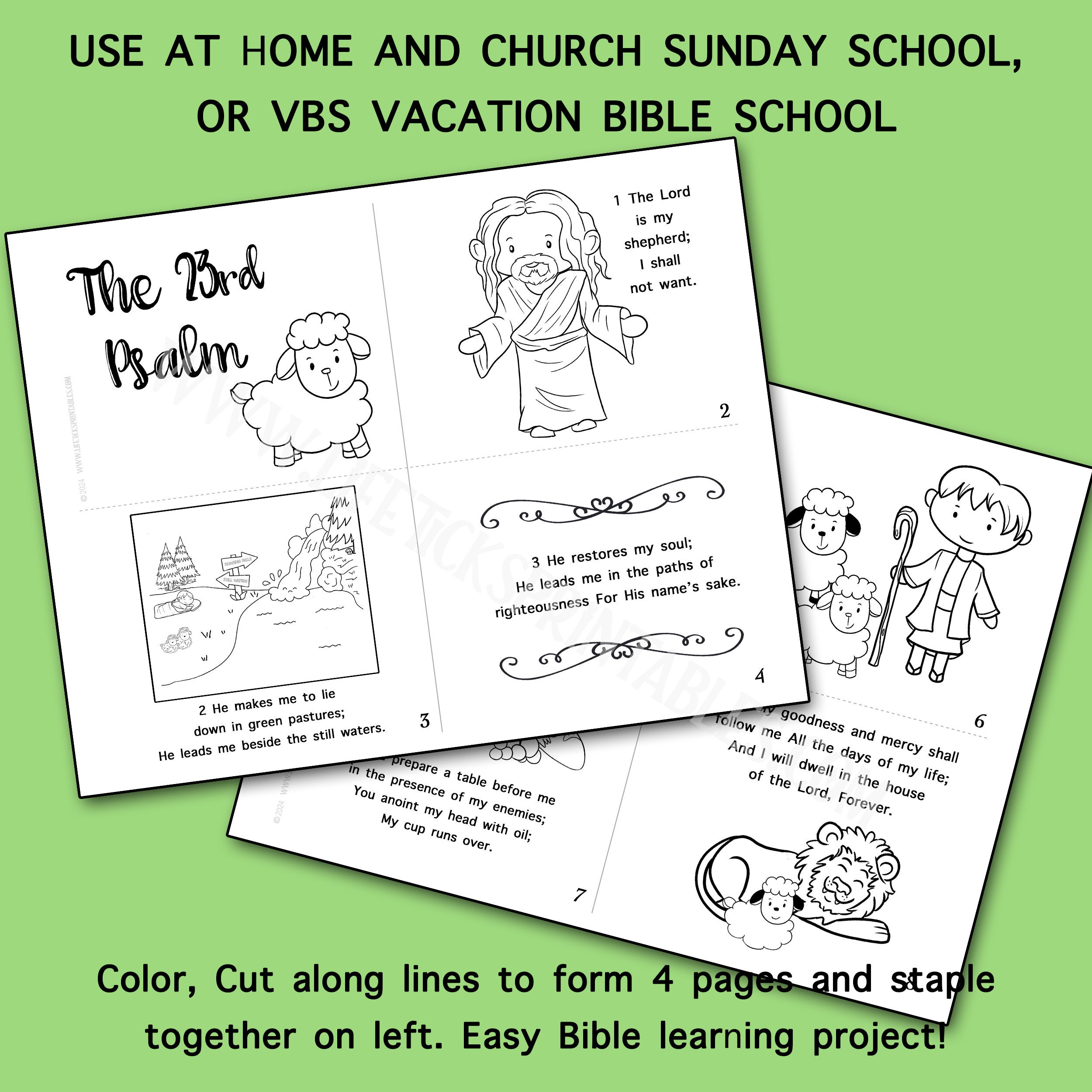 23rd Psalm Small Coloring Book Craft: Bible Memory Verse Activity (PDF ...