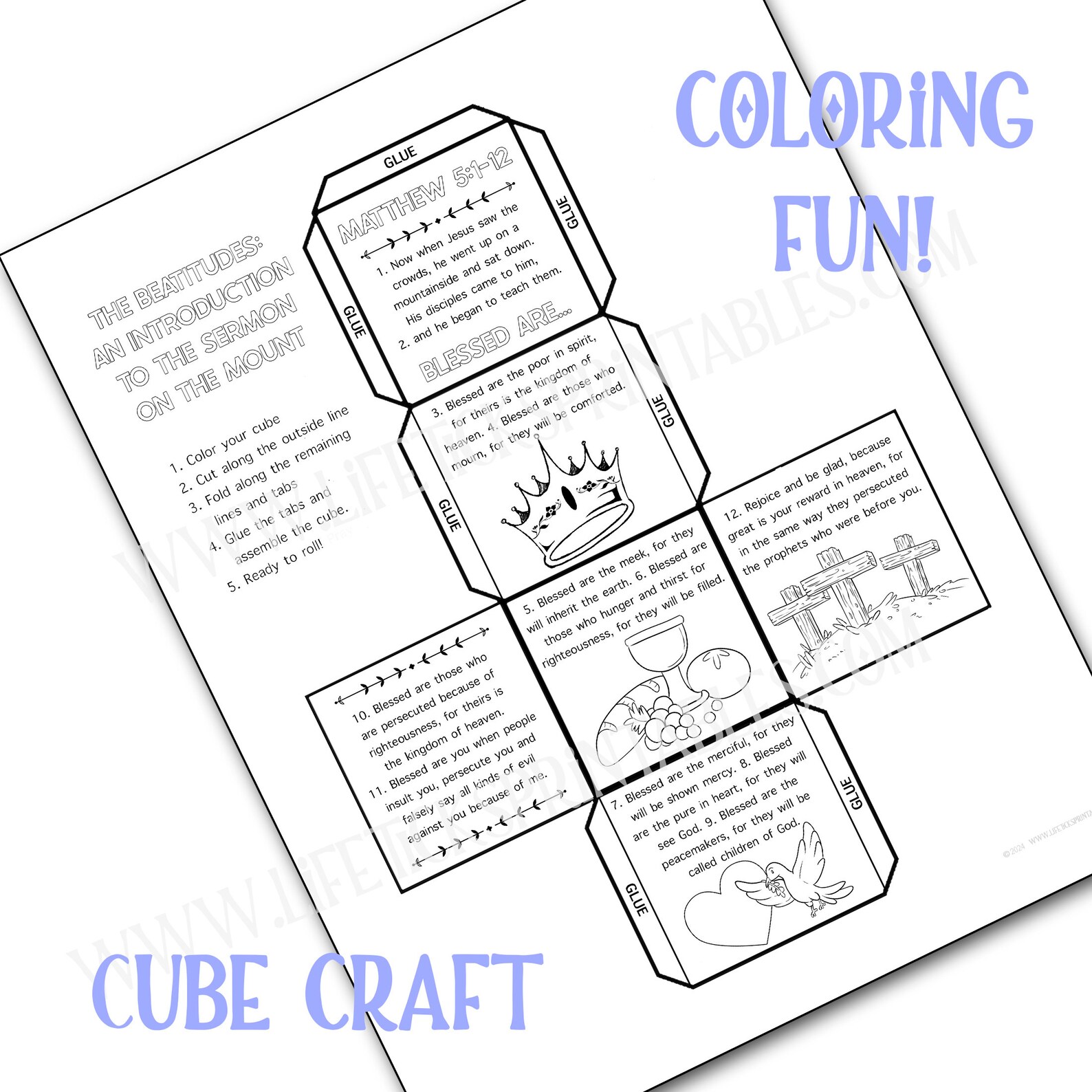 The Beatitudes Bible Cube Craft: Matthew 5 Coloring Activity (PDF) - Etsy