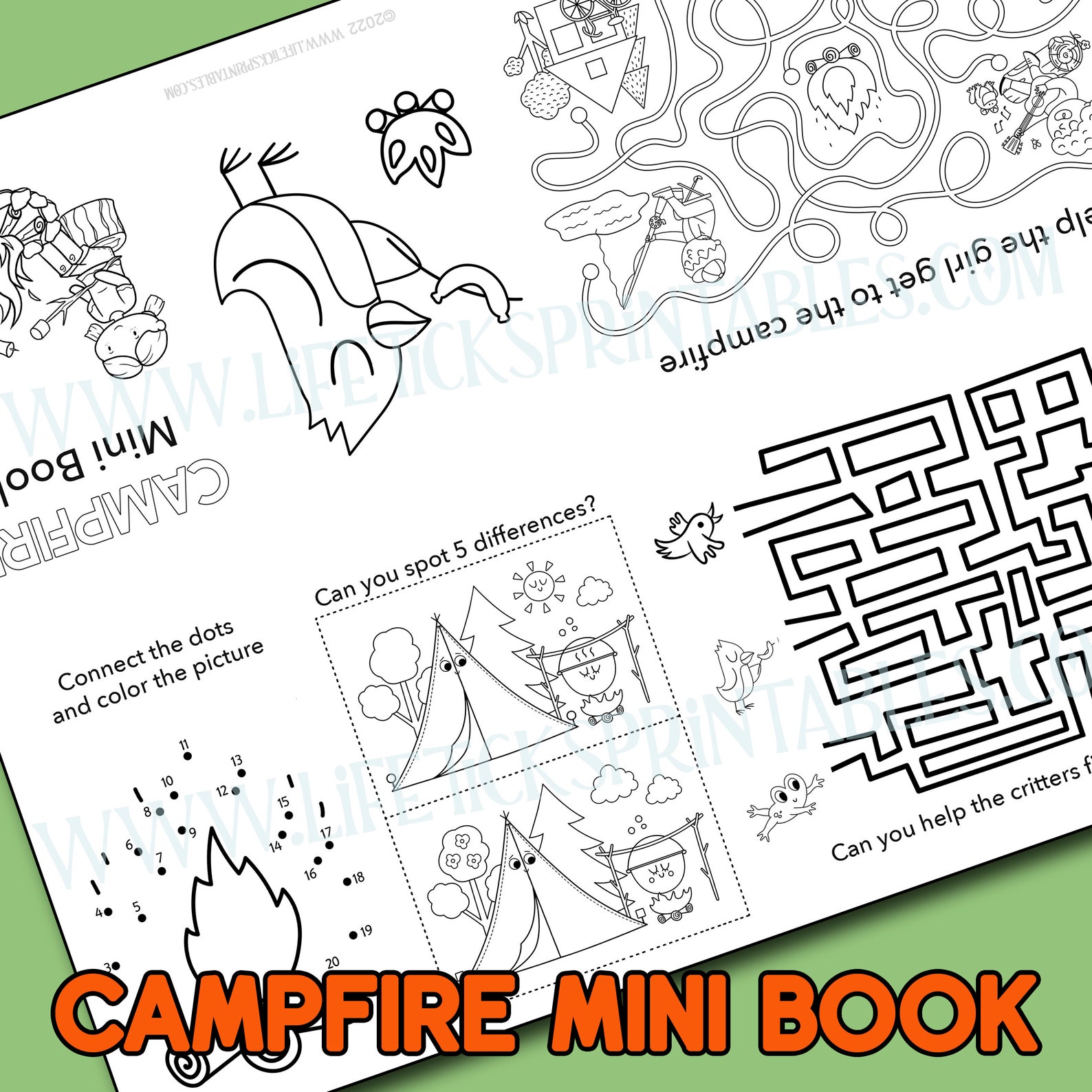 Campfire Coloring Mini Zine Fun Coloring Activity Mini Book Fold Cut ...