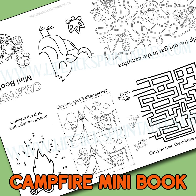 Campfire Coloring Mini Zine | Fun Coloring Activity Mini Book | Fold ...