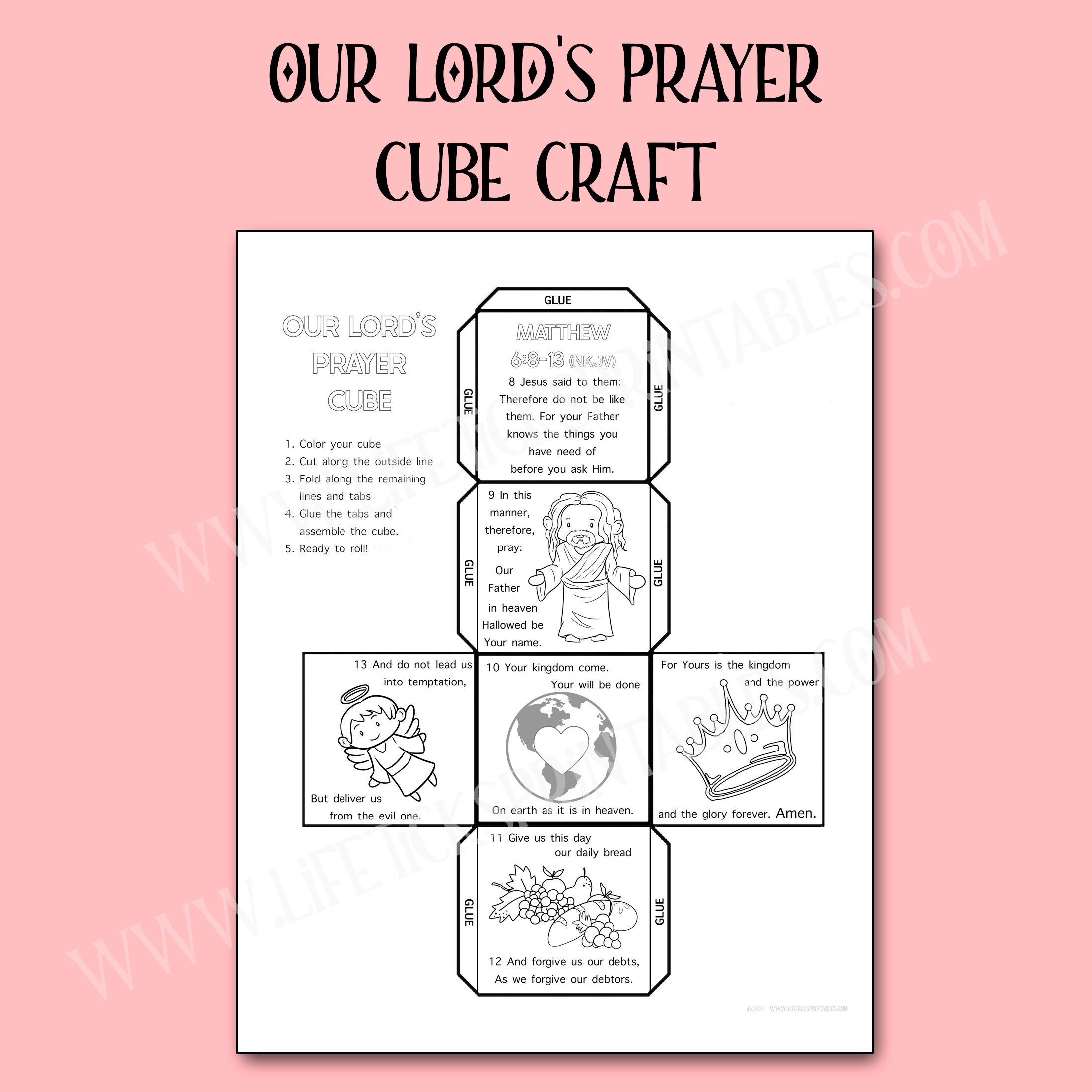 Our Lord's Prayer Coloring Cube Craft: Bible Learning Activity (PDF) - Etsy