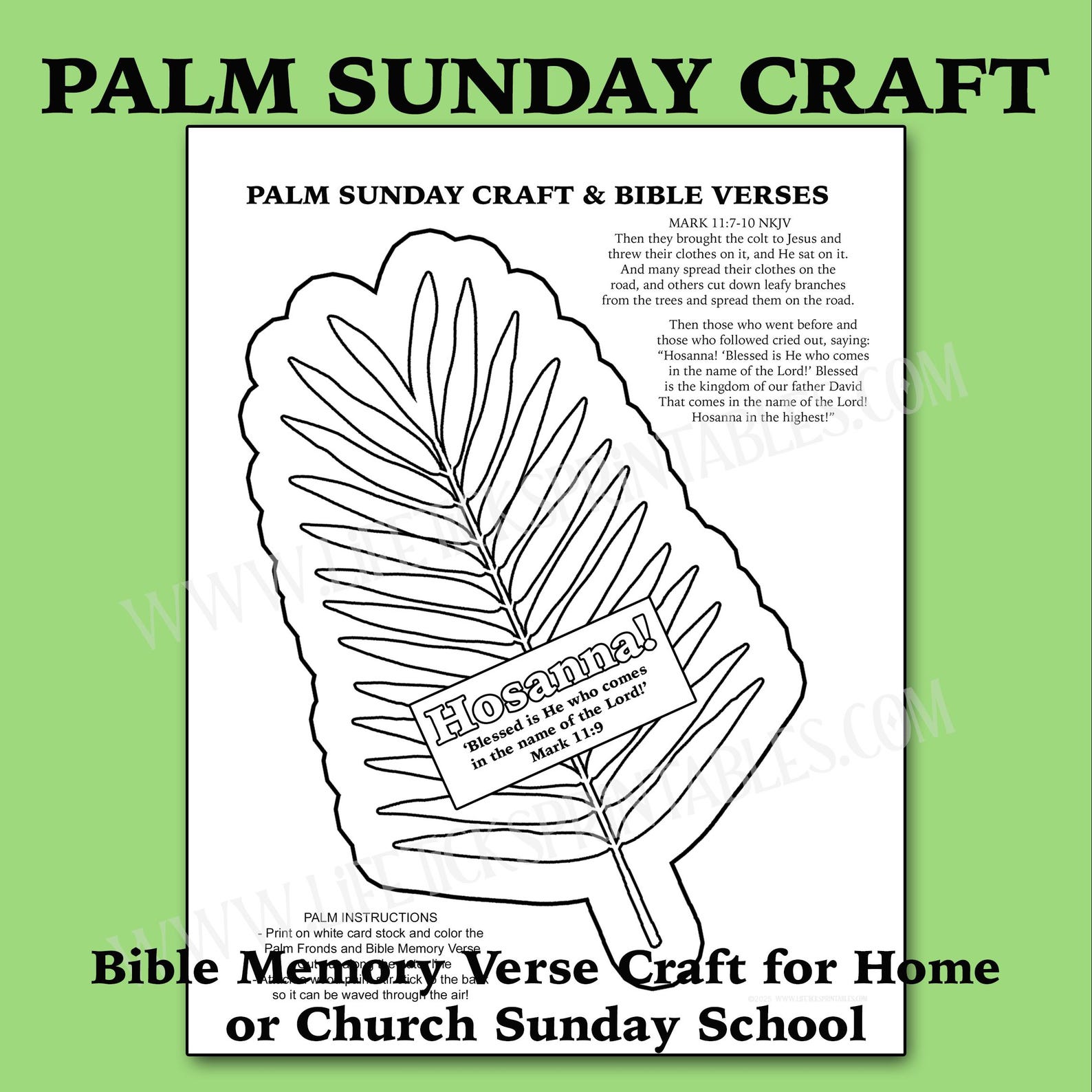 Palm Sunday Coloring Craft: Hosanna Palm Branch Activity (PDF Download ...