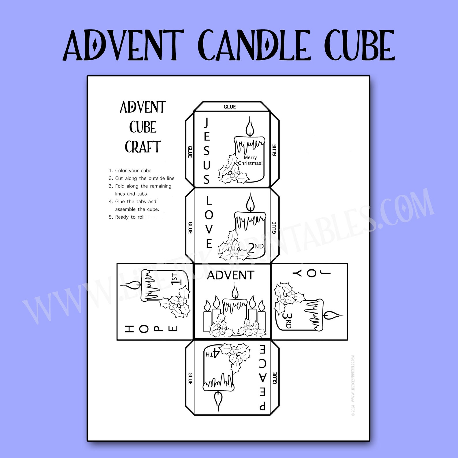 Advent Sunday Candle Coloring Cube Craft: Christmas Season Coloring ...