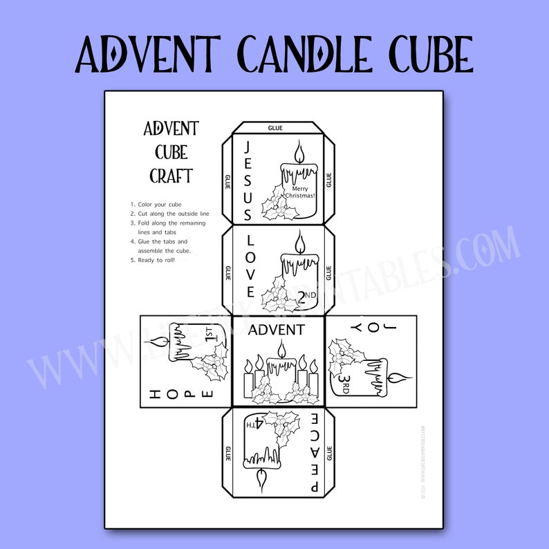Advent Sunday Candle Coloring Cube Craft: Christmas Season Coloring ...