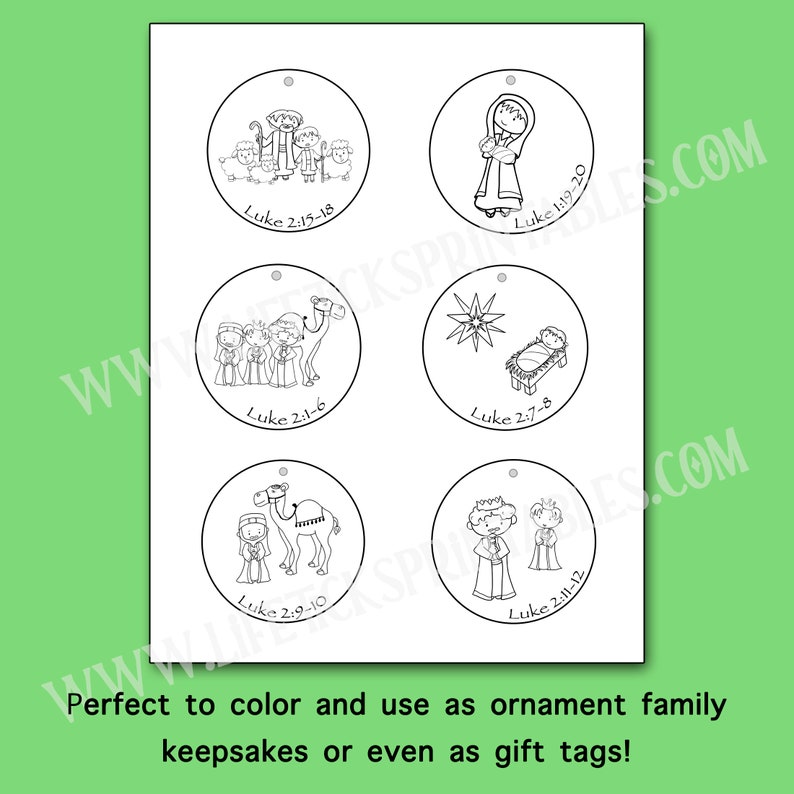 Christmas Story Coloring Tree Ornaments | Nativity Bible Verse ...
