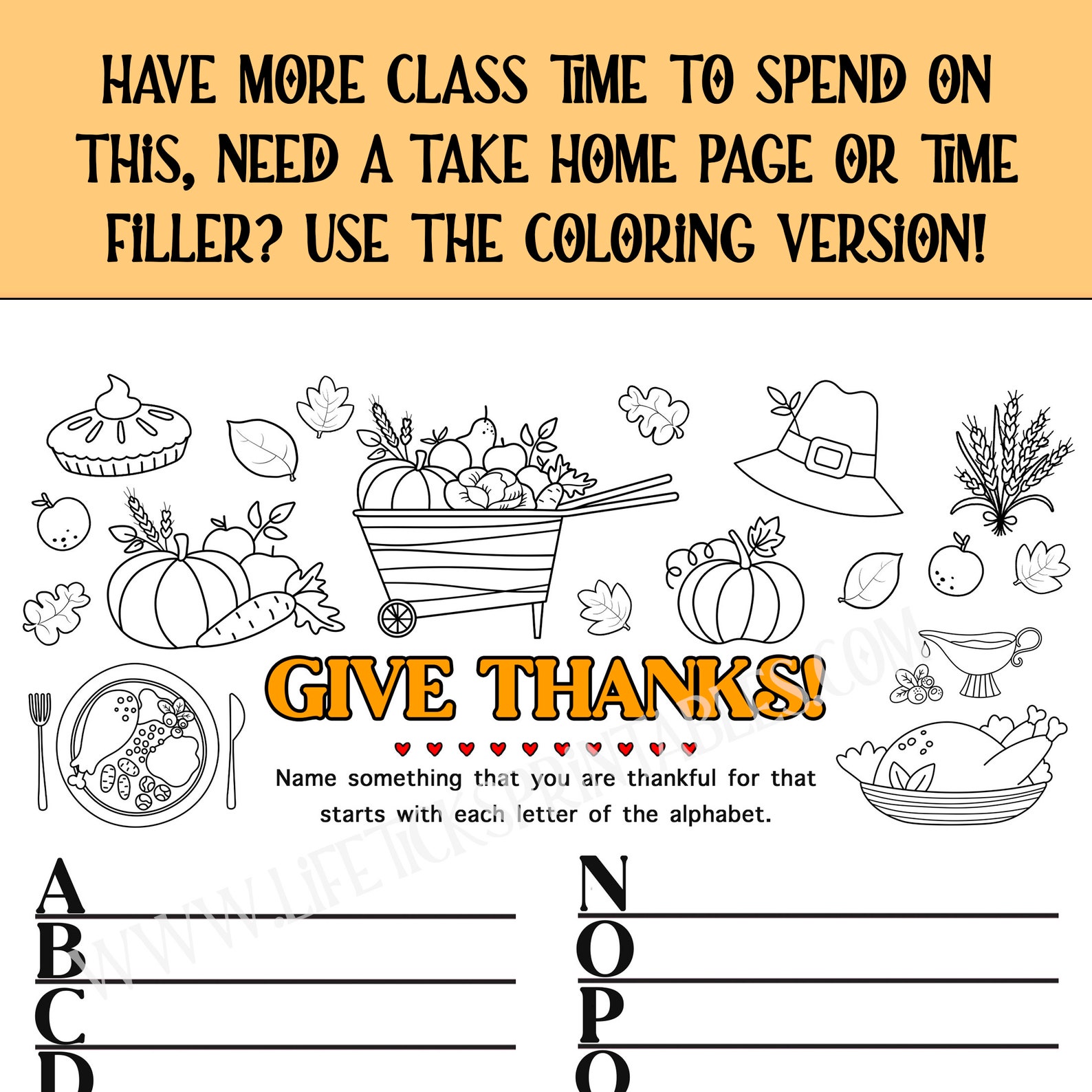Give Thanks ABC Alphabet Activity Pages | Thanksgiving Word Coloring ...