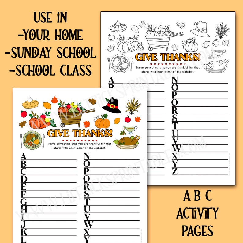 Give Thanks ABC Alphabet Activity Pages | Thanksgiving Word Coloring ...