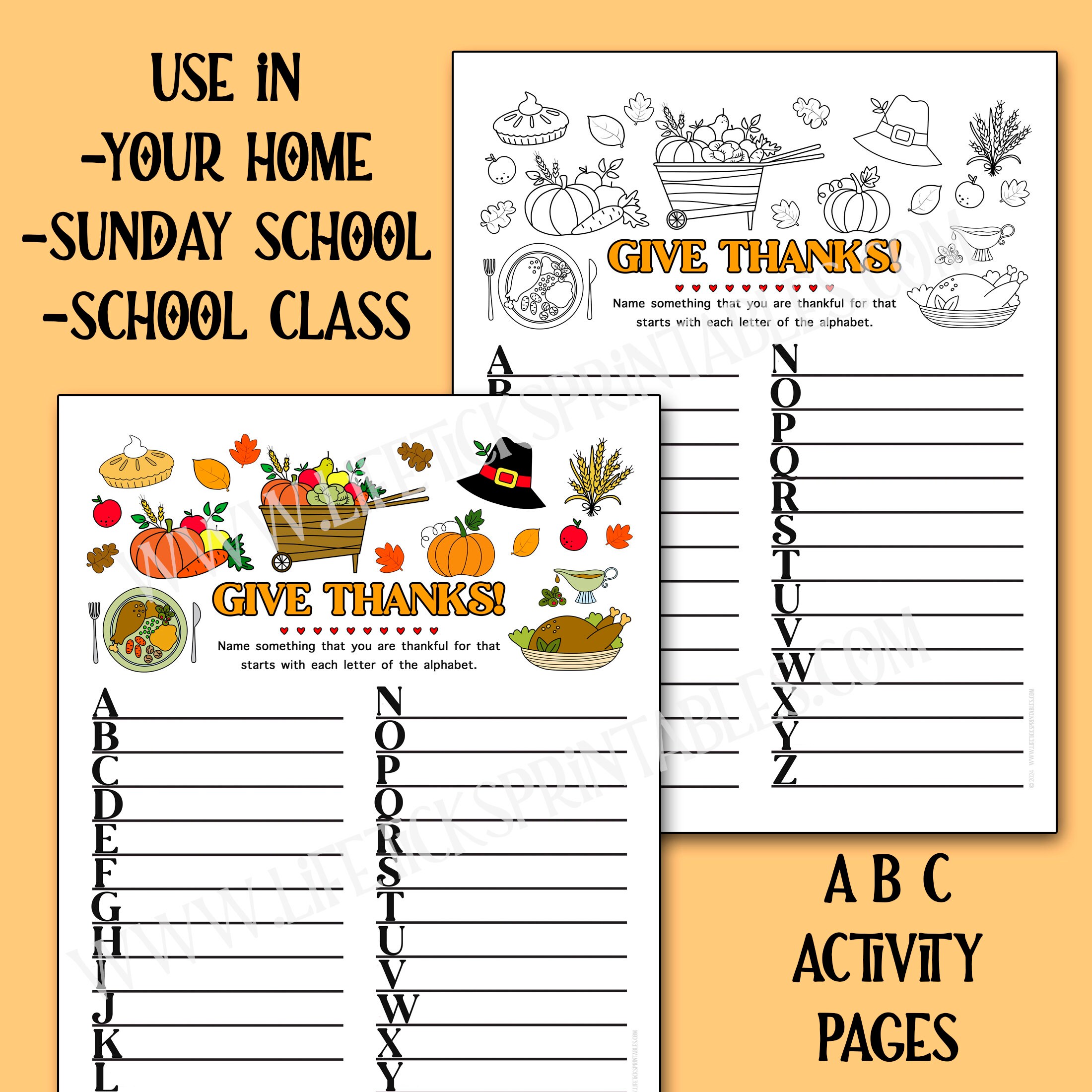 Give Thanks ABC Alphabet Activity Pages | Thanksgiving Word Coloring ...