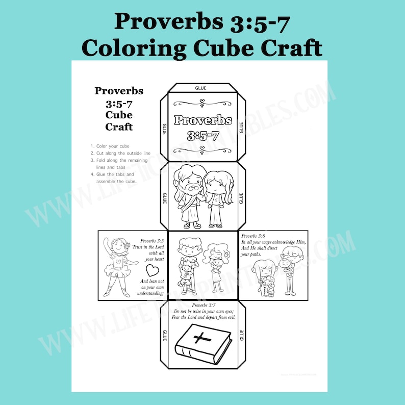 Trust in the Lord Coloring Cube Craft: Proverbs 3 Bible Verse Activity ...