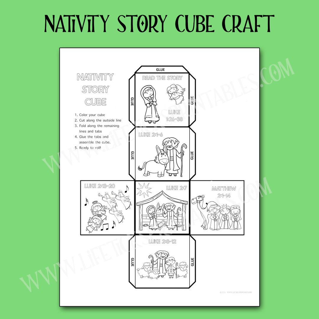 Christmas Nativity Story Coloring Cube Craft: Bible Verse Activity (PDF ...