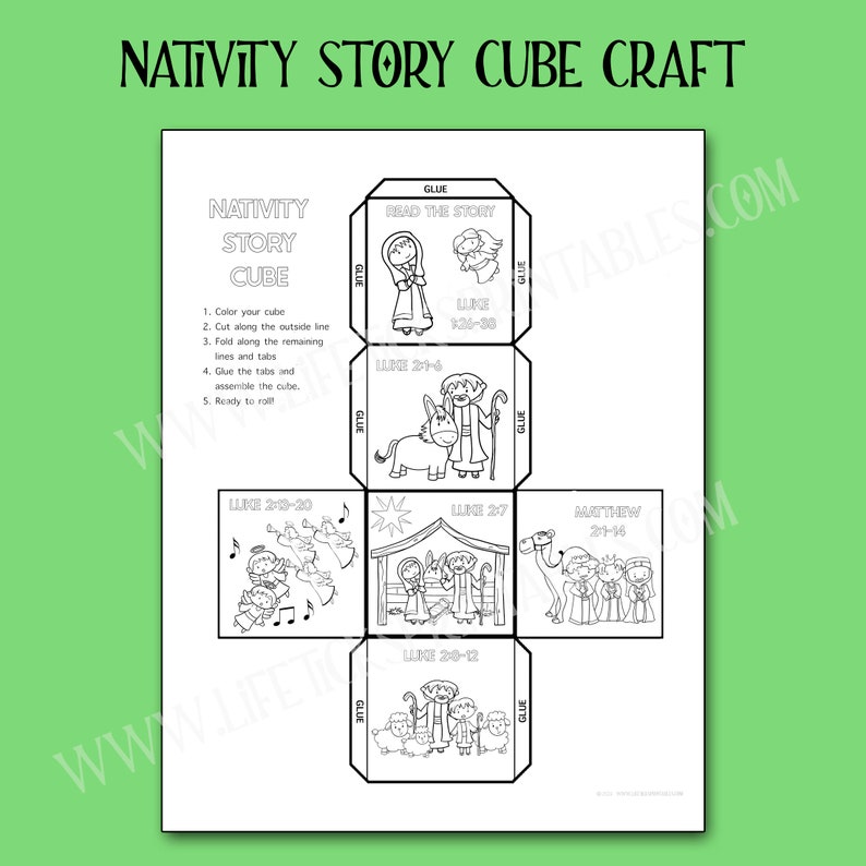 Christmas Nativity Story Coloring Cube Craft: Bible Verse Activity (PDF ...