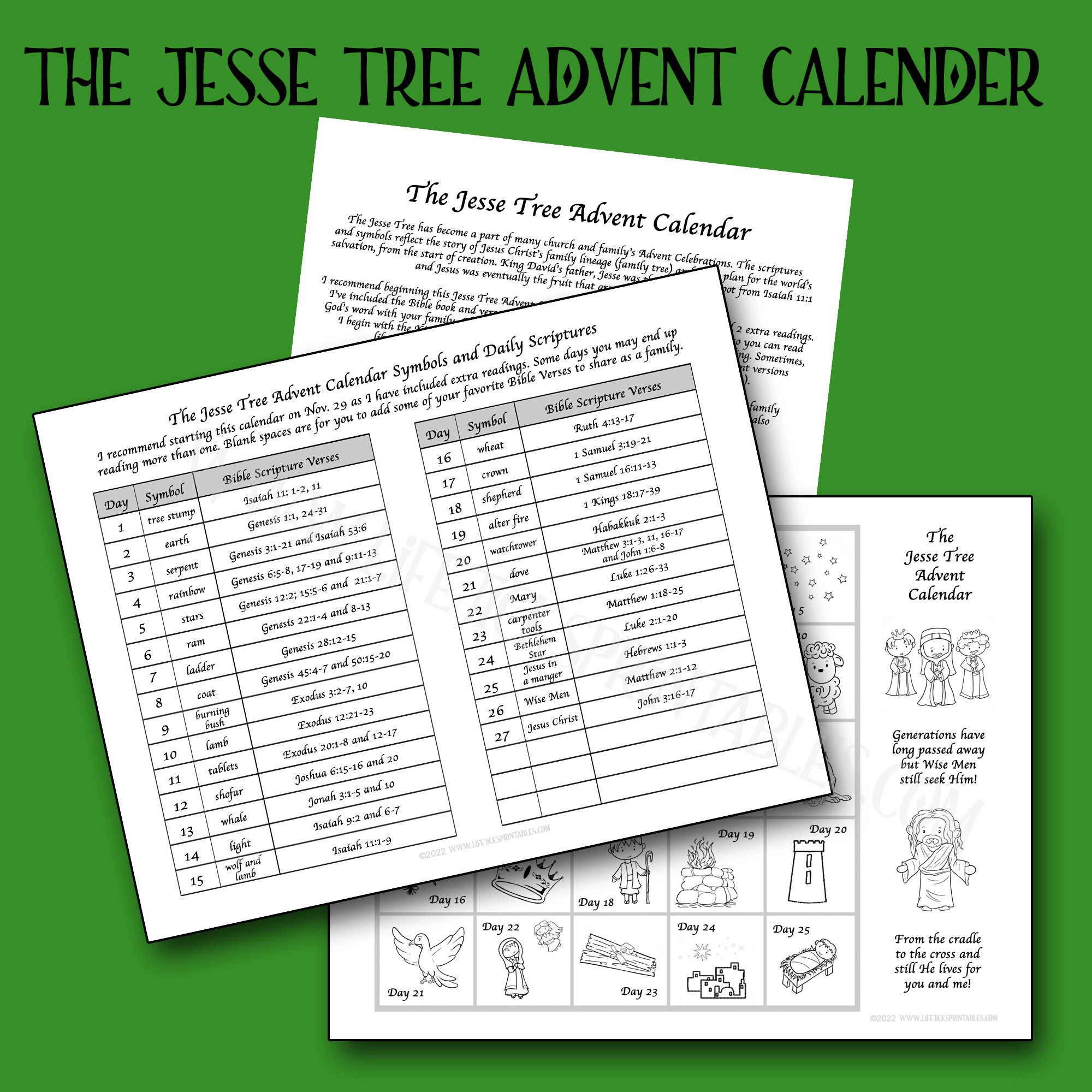The Jesse Tree Advent Calendar: Christmas Bible Verse Coloring Activity ...