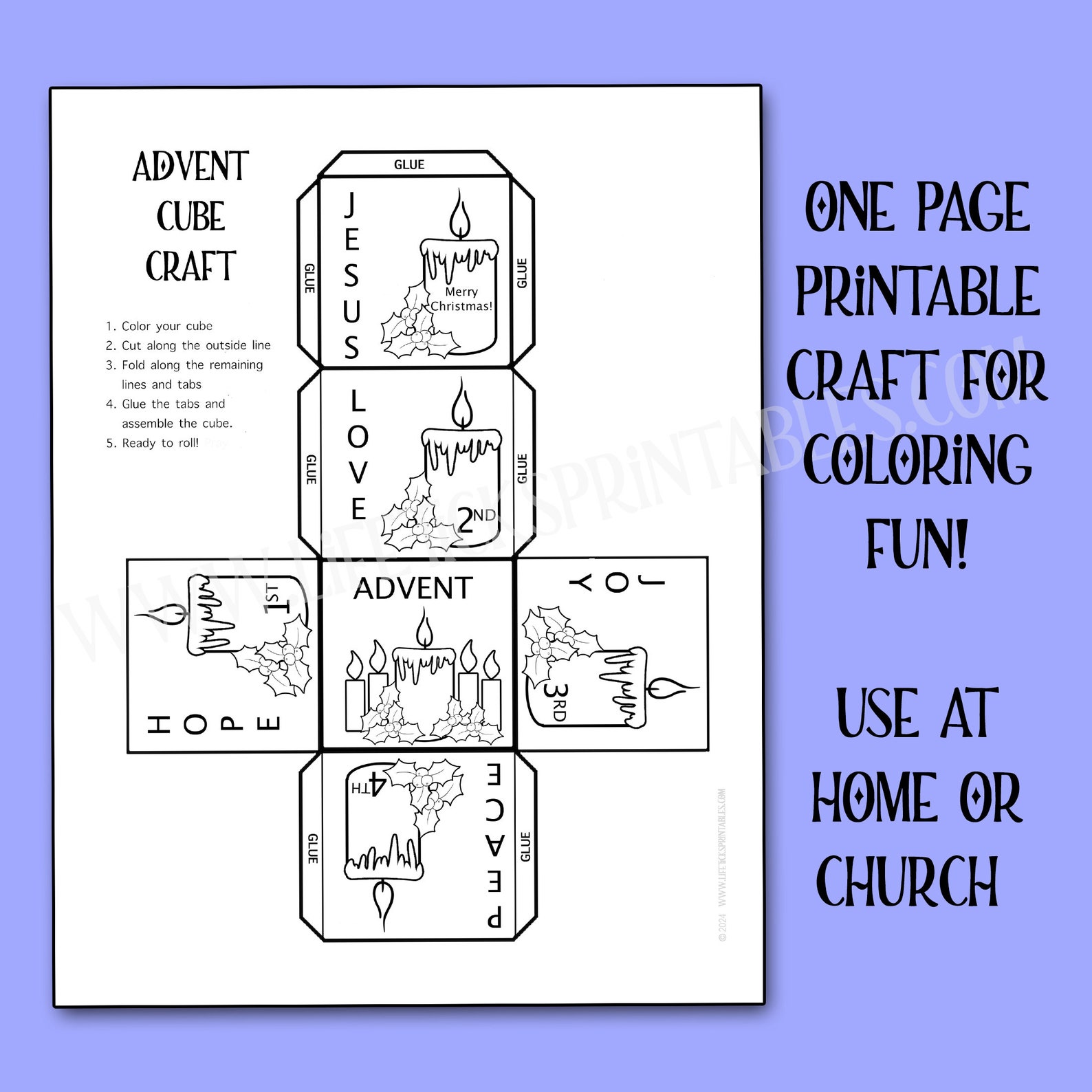 Advent Sunday Candle Coloring Cube Craft: Christmas Season Coloring ...