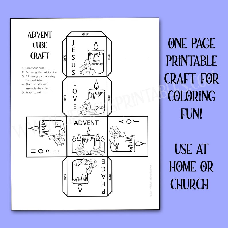 Advent Sunday Candle Coloring Cube Craft: Christmas Season Coloring ...