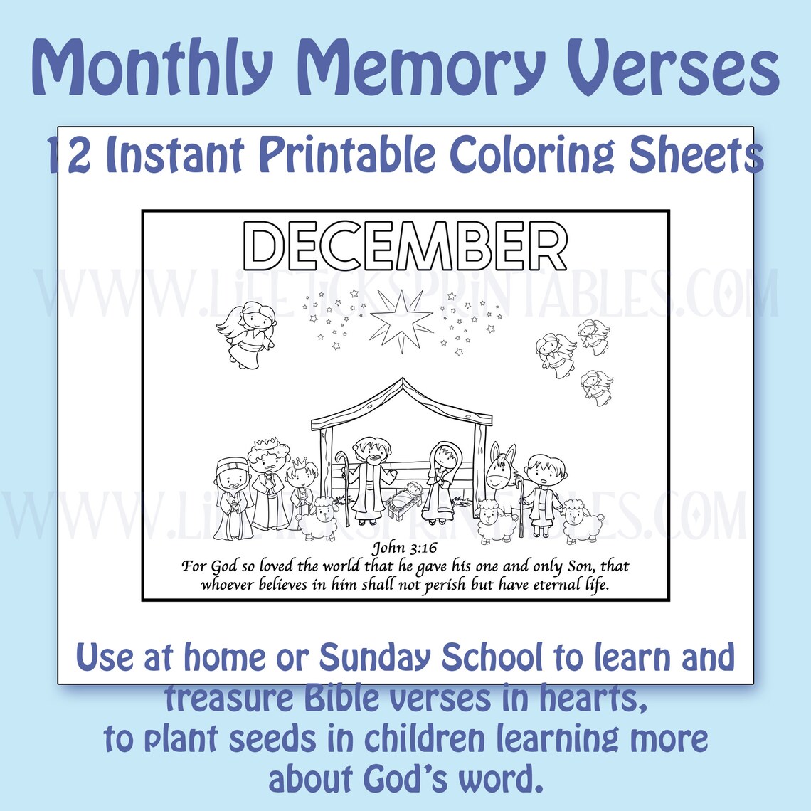 Monthly Memory Verse Coloring Pages Color the Bible Verse - Etsy