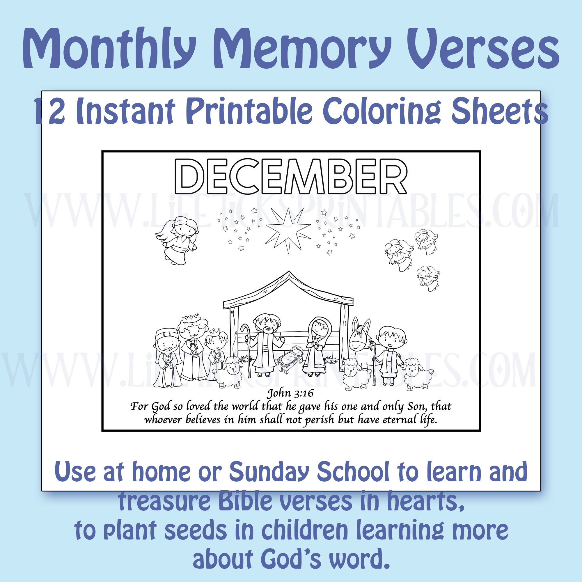 Monthly Memory Verse Coloring Pages Color the Bible Verse - Etsy