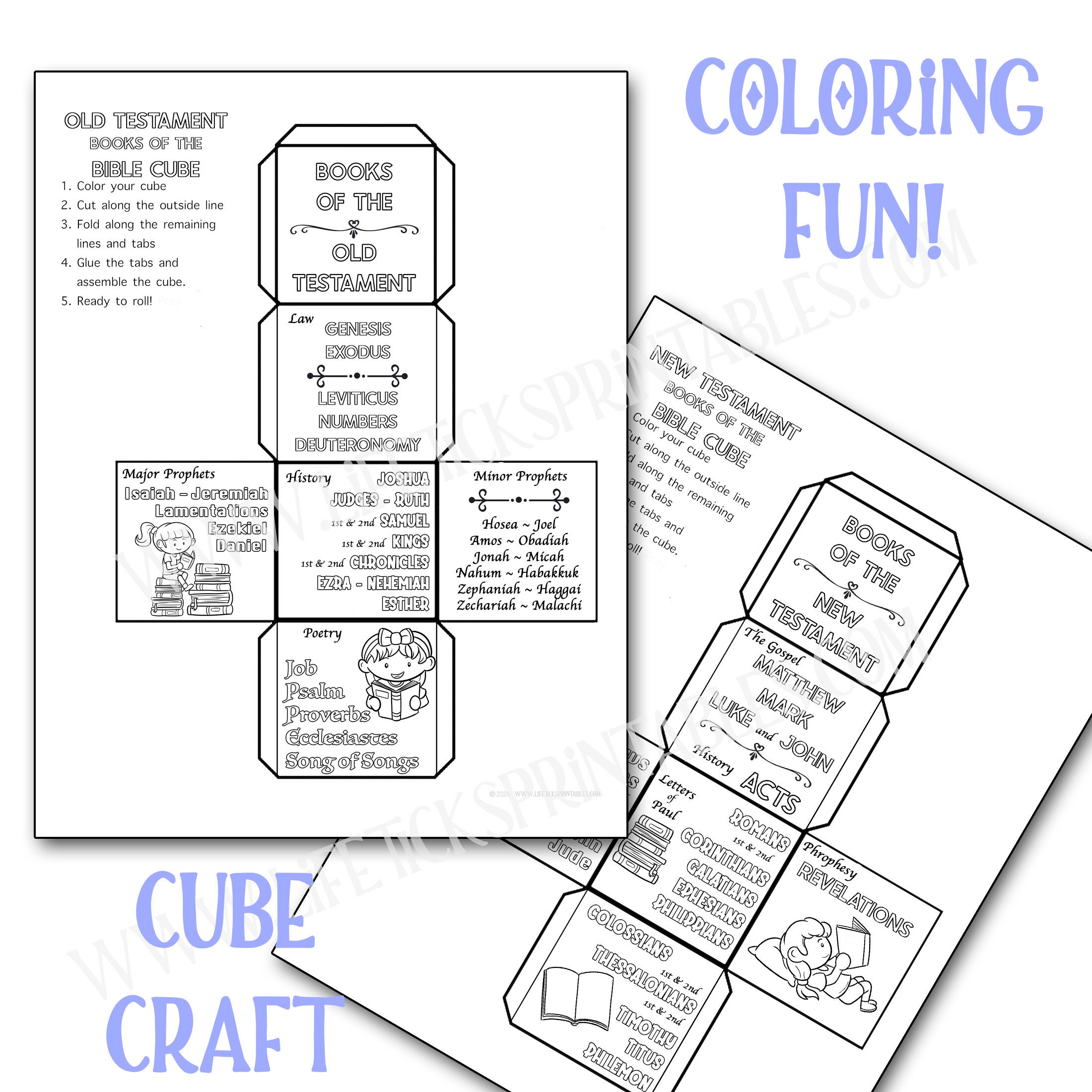 Books of the Bible Coloring Cube Craft: Old and New Testament Activity ...
