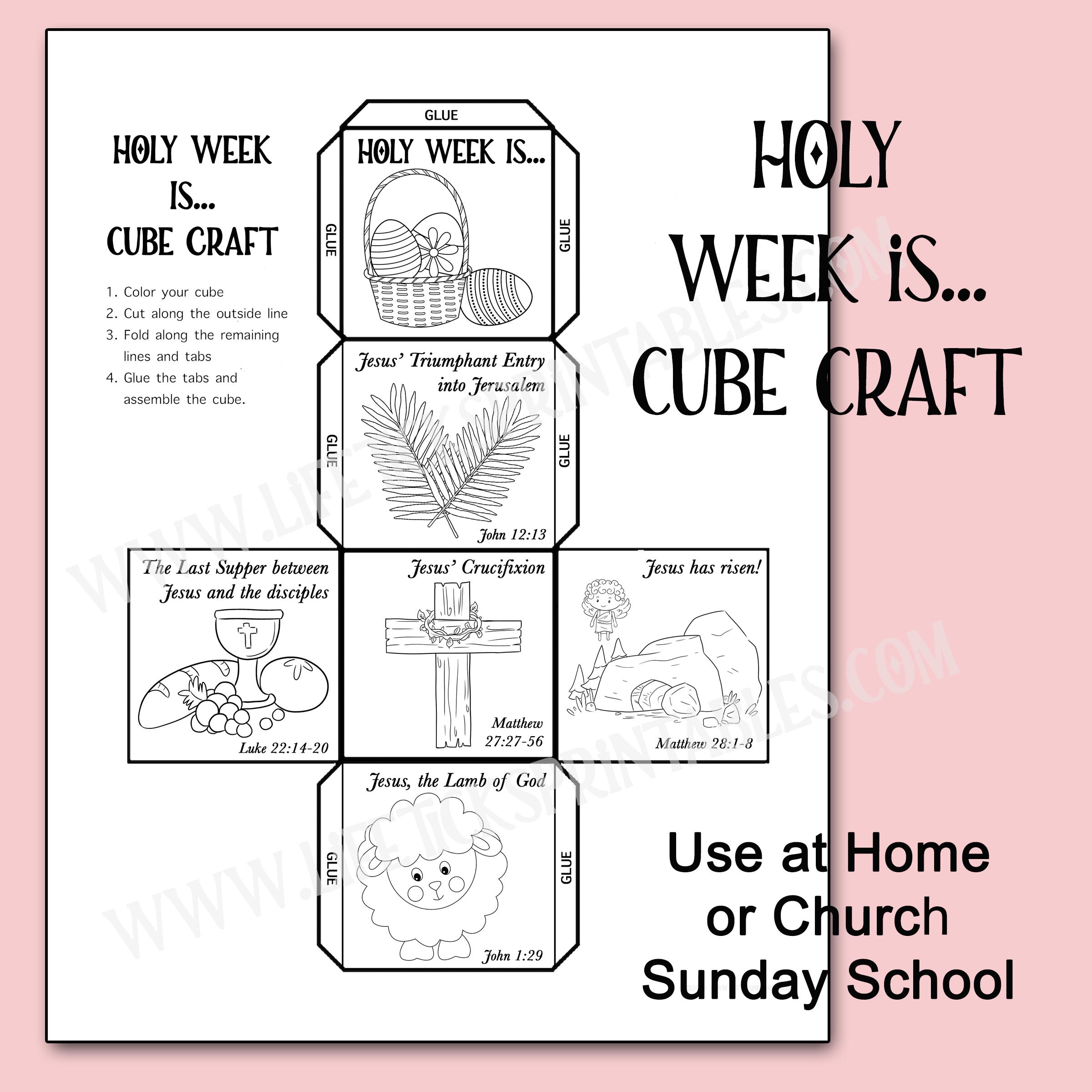 Holy Week Coloring Cube Craft: Palm Sunday & Easter Activity (PDF ...