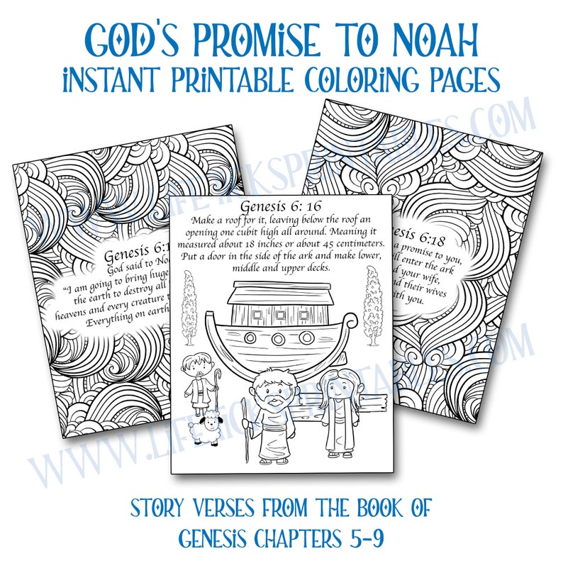 Noah's Ark Coloring Pages: God's Promise, Genesis Story (PDF Download ...