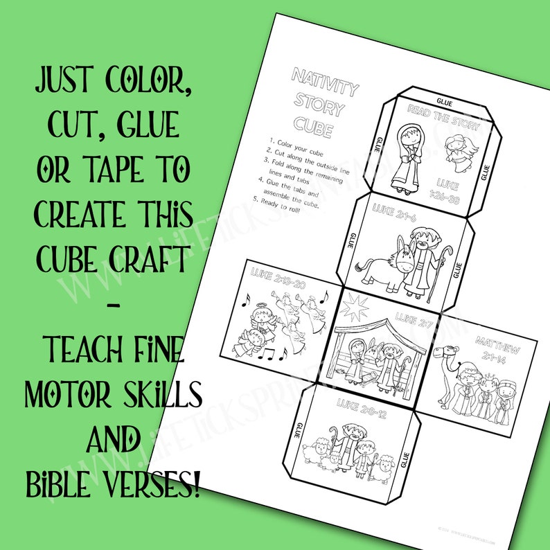 Christmas Nativity Story Coloring Cube Craft: Bible Verse Activity (PDF ...