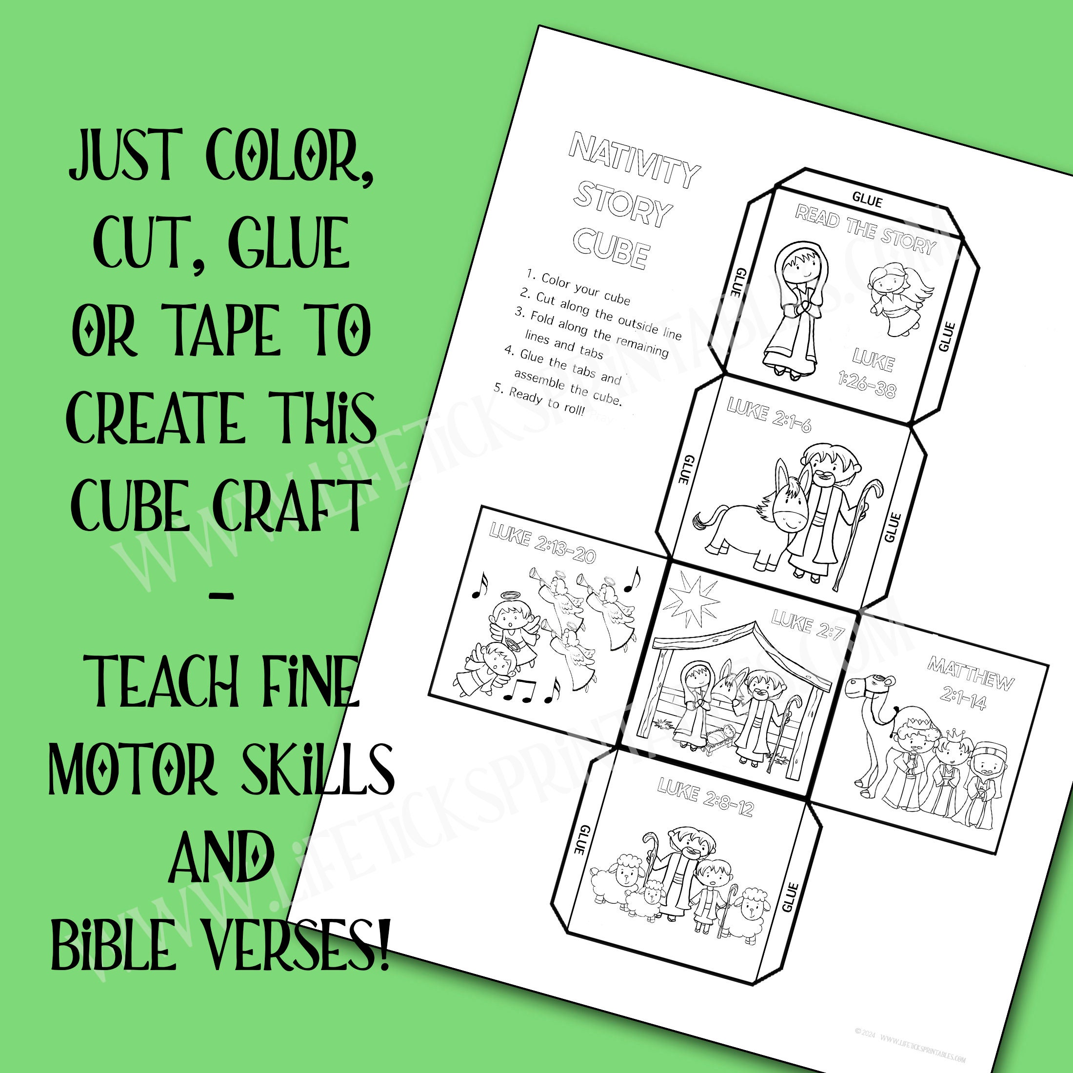Christmas Nativity Story Coloring Cube Craft: Bible Verse Activity (PDF ...