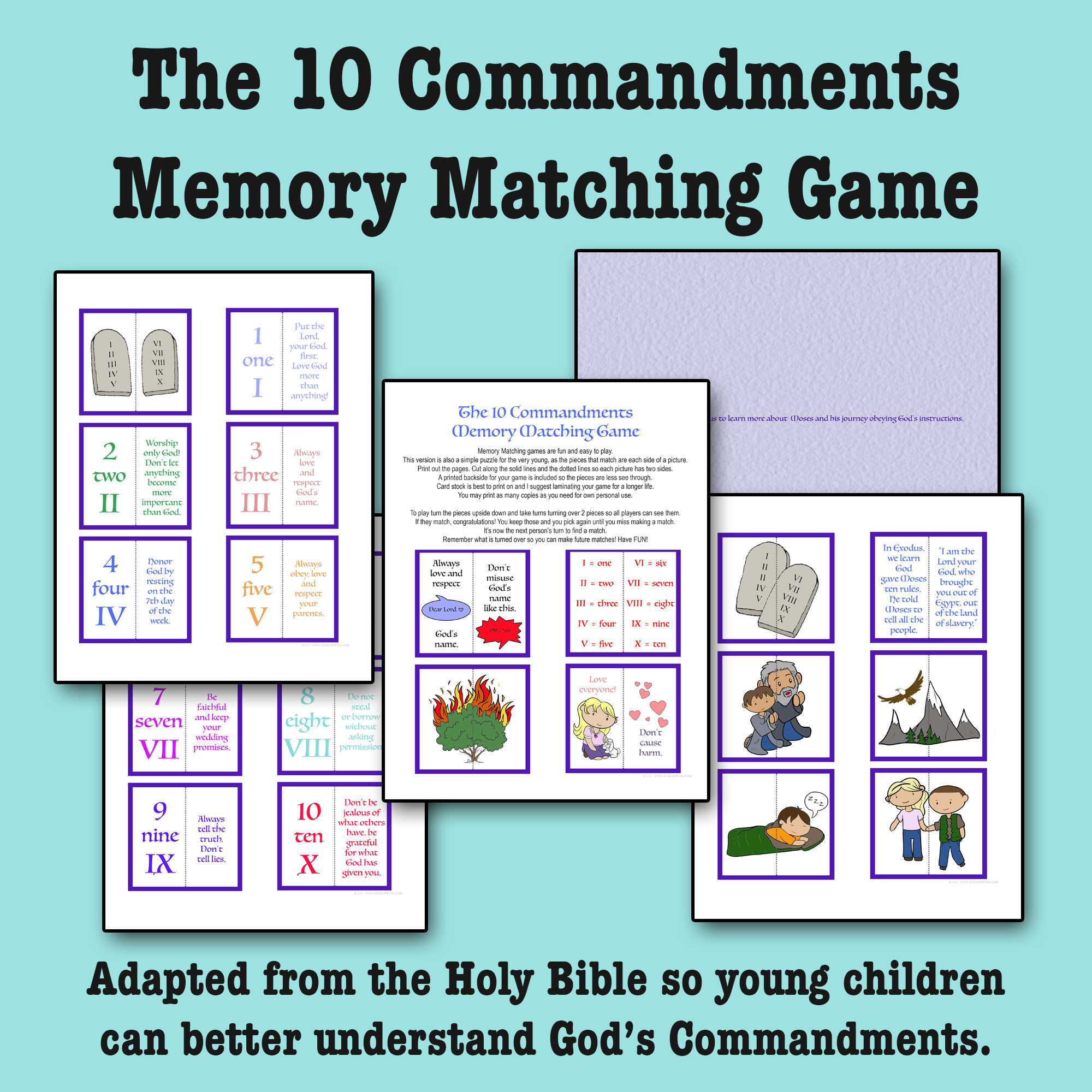 Moses, Exodus and the 10 Commandments Memory Matching Game (PDF ...