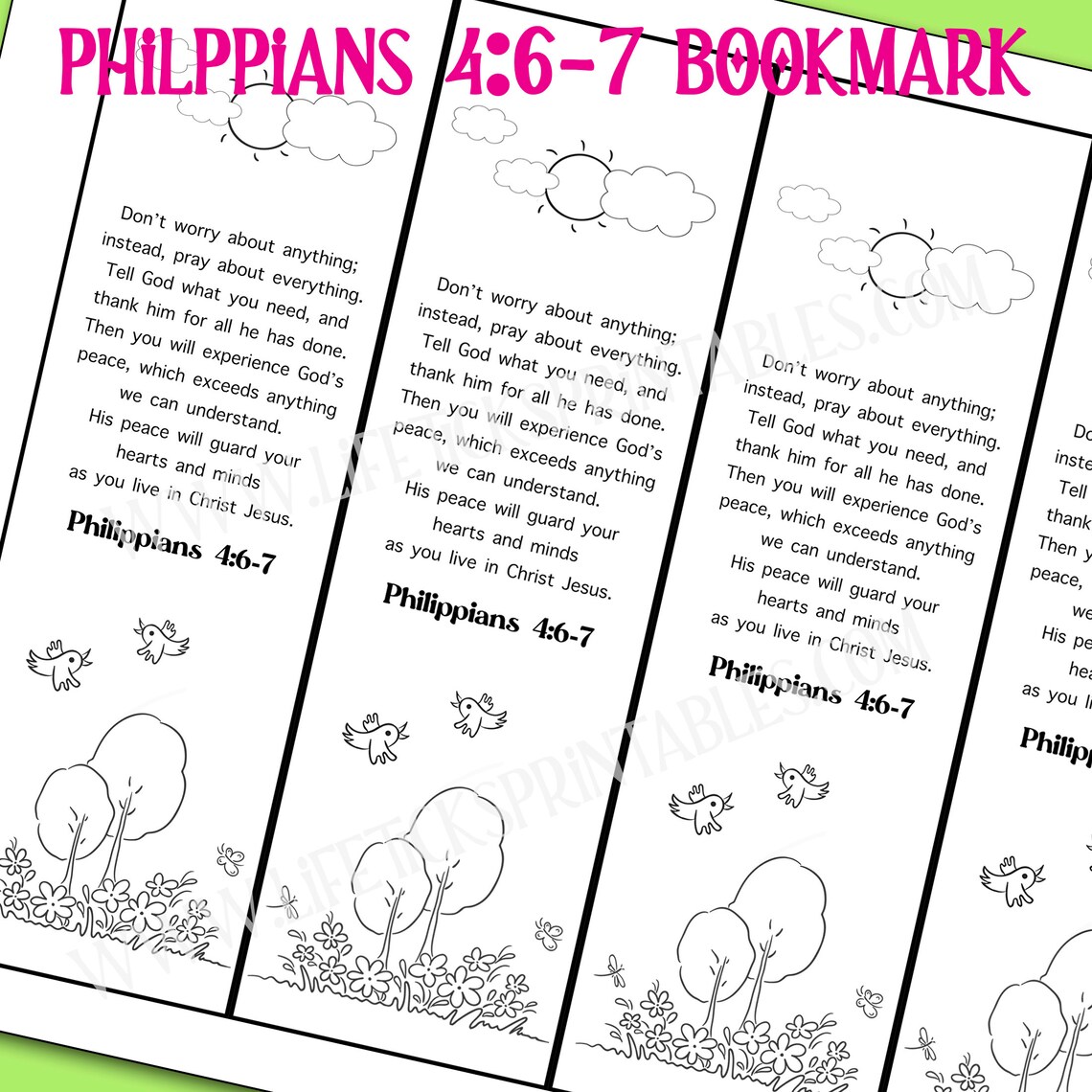 Philippians 4: 6-7 Color Bookmark and Bible Memory Verse BW Coloring ...